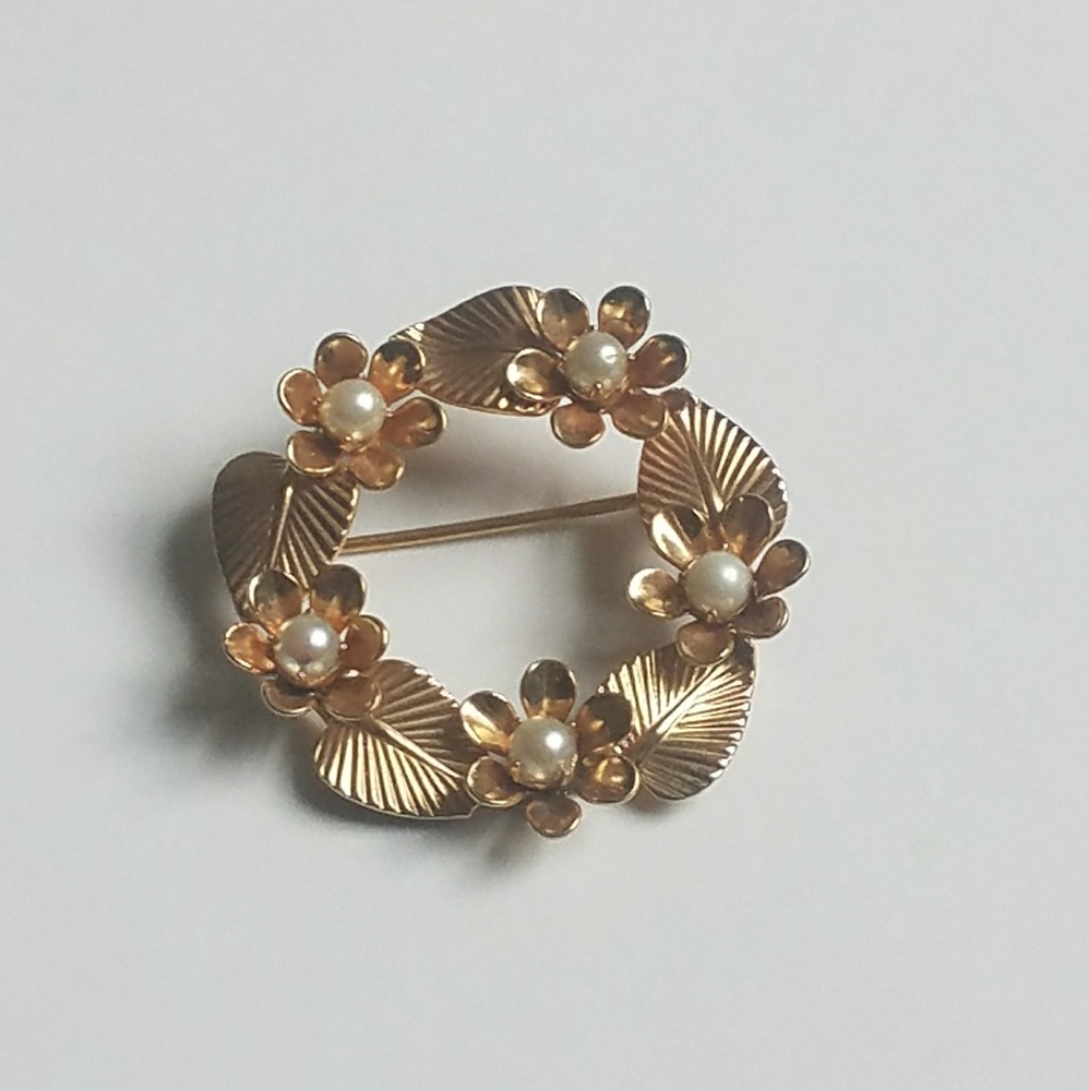 1950s Henry Griffith 12k Gold Filled Pearl Brooch - Gem
